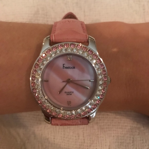 Freelook | Accessories | Freelook Baby Pink Watch Crystals Leather ...